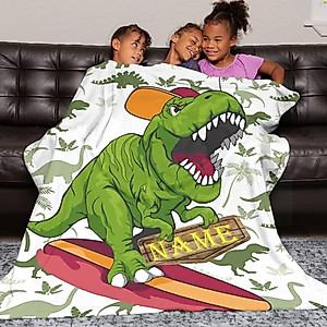 HSSQMH Personalized Dinosaur Blanket for Kids, Custom Dino Throw Blanket with Name for Boys and Girls, Toddler Bed, Room & Bedroom Decor, Unique Blankets for Children