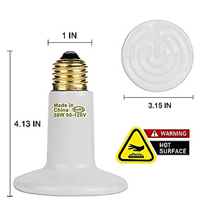 FIVEAGE 50W Ceramic Heat Lamp Bulb, Infrared Reptile Heat Emitter, Reptile Heat Bulbs, Pet Brooder Coop No Light No Harm for Snake Bearded Dragon Turtle-2 Pack