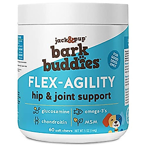 Jack&Pup Glucosamine for Dogs Hip and Joint Supplement (Dogs Up To 39 lbs) Flex-Agility Bark Buddies, Dog Arthritis Supplement, Hip and Joint Supplement Dogs - Dog Joint Chews, Glucosamine Dogs (60ct)