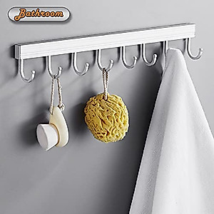 NC Kitchen Towel Hook Self Adhesive Installation,with 8 Slide Hooks, Kitchen Must Haves,Door,Key,Bathroom Coat Rack Hook Space Aluminum Wall Bathroom Hat Hook.(15.75 inch with 8 Hook, Silver White)
