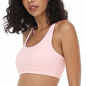 songful Sports Bras for Women, Medium Support Cami Bras No Underwire Seamless Bras with Removable Pads Light Pink