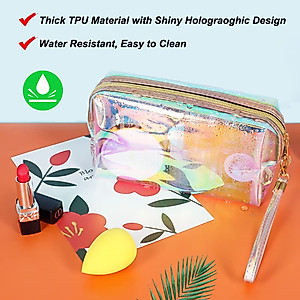 HRX Package Clear Iridescent Holographic Makeup Bag, 2pcs Travel Cosmetic Pouches with Zipper Toiletry Organizer Case for Purse Diaper Bag Beach Bag