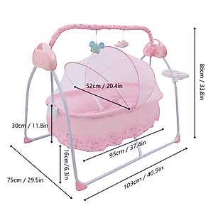 TFCFL Electric Baby Crib Cradle, 0-18 MonthsInfant Bed Auto Swing with Remote Control & Music, 25KG/55LBS Capacity, Foldable Baby Bassinet, Pink