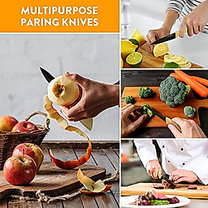 Paring Knife with Sheath Set of 3 Pieces Black Kitchen Knives 3.5 inch Cut Through So Easy