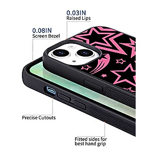 Wihytec Pink Star Phone Case for iPhone 13 Stars Case Cover TPU Bumper Hard Back Shockproof Phone Case Girly Protective Phone Cover with Design