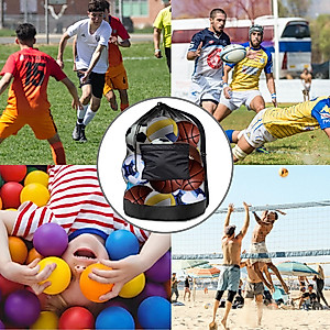 Rudmox Extra Large Mesh Ball Bag, Holding Basketball, Baseball, Swimming Gear or Beach Toy with Shoulder Strap Bottle Holder and Adjustable Shoulder Strap for Sports Team and Coach (Black)