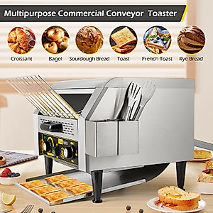 Dyna-Living Commercial Toaster 450 Slices/Hour Stainless Steel Restaurant Toaster Conveyor with Storage Boxes 2600W Heavy Duty Industrial Conveyor Toasters Bagel Toaster Conveyor Belt Toasters