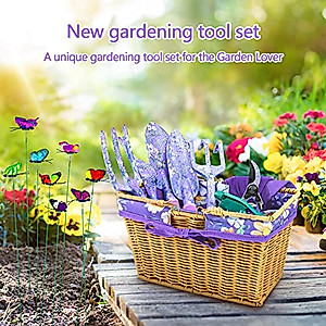 EAONE 43Pcs Garden Tools Set with Basket, Floral Gardening Hand Tools, Gardening Gifts for Women and Plant Lovers, Heavy Duty Tools Kit Including Gardener Gloves, Trowel, Weeder Hand Rake and Pruner