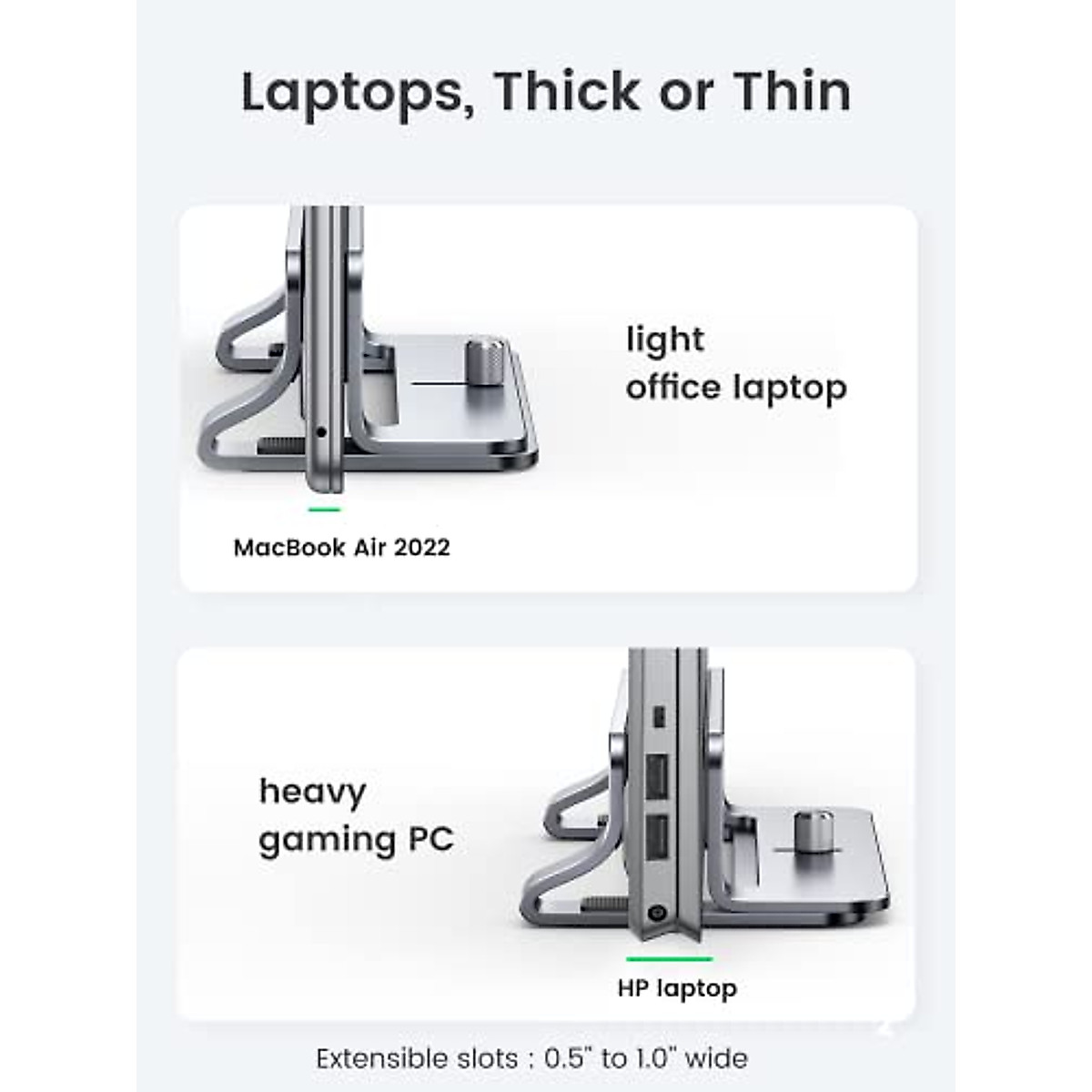 UGREEN Vertical Laptop Stand Holder Desk Aluminum Dock Compatible for MacBook Pro Air Laptop Stand Desktop Adjustable, Lenovo Ideapad 3, Surface Book, HP Notebook, Dell Chromebook Up to 17.3 Inch