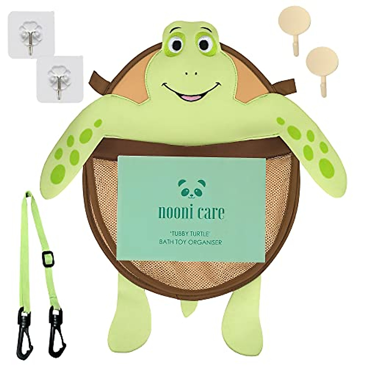 Nooni Care Bath Toy Organizer for Bathroom Storage and Nursery, Tubby Turtle Kids Bath Tub Toys Storage Mesh Basket