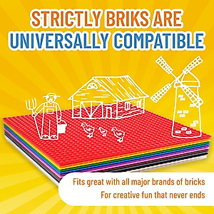 Strictly Briks 12 Pack Stackable Baseplates 10x10 - Building Brick Base Plates with 32 x 32 Studs, Mats, Bases, Boards, Sheets - Compatible with All Major Brands - Rainbow Colors