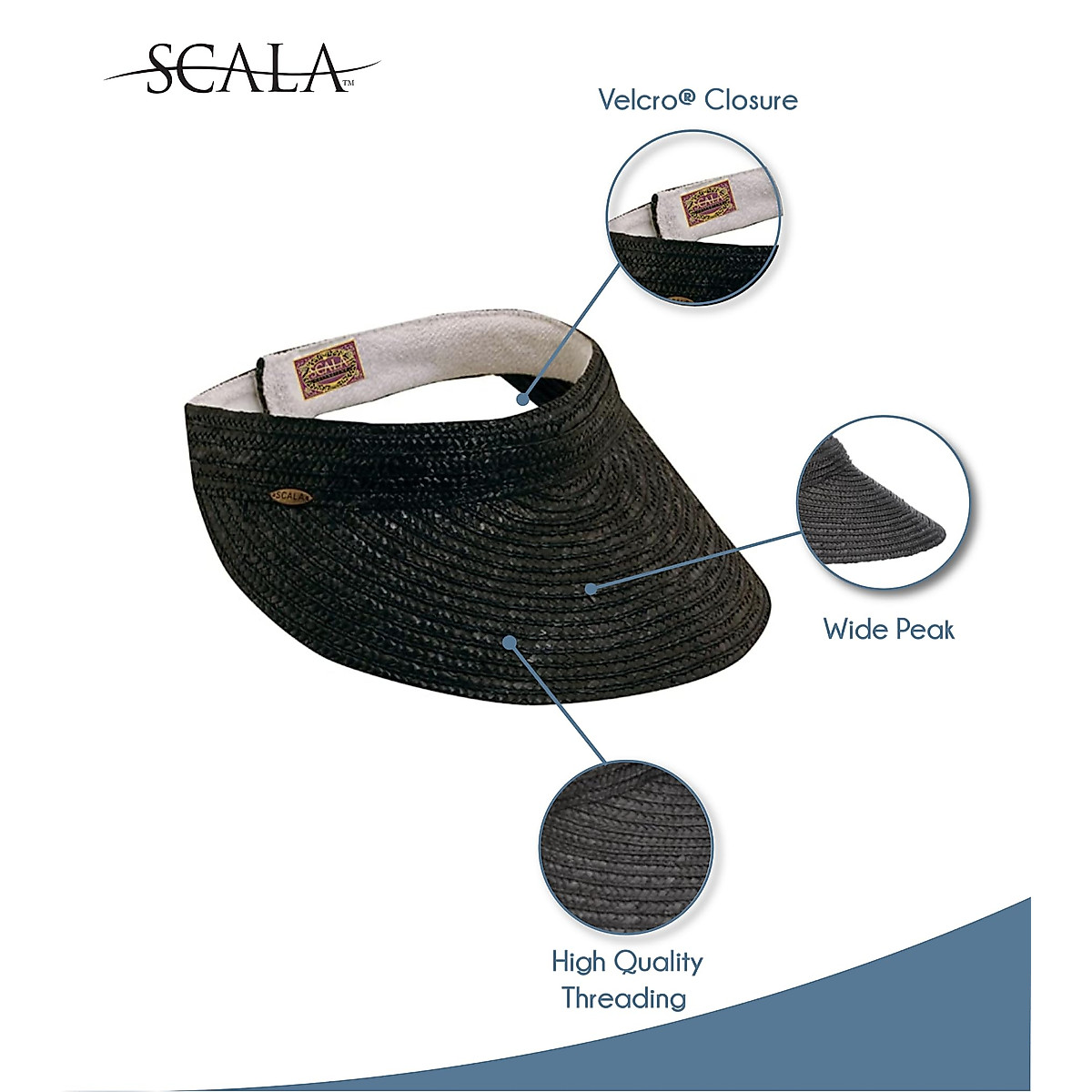 Scala Womens Sewn Braid Visor, Black, One Size
