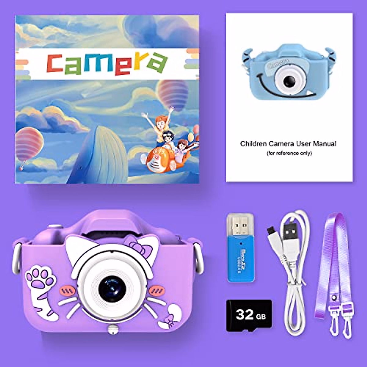 Goopow Kids Camera Toys for 3-8 Year Old Girls,Children Digital Video Camcorder Camera with Cartoon Soft Silicone Cover, Best Christmas Birthday Festival Gift for Kids - 32G SD Card Included