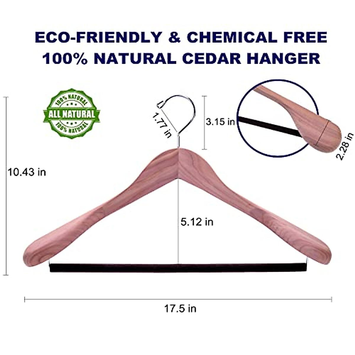 Amber Home 5 Pack American Red Cedar Wood Coat, Suit Hangers with Extra Wide Shoulder, Wooden Jacket Clothes Hanger Smooth Deluxe Aromatic Natural Cedar with Non Slip Velvet Pant Bar