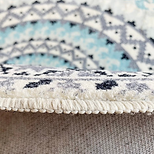 Faux Fur Boho Round Rug Round Area Rug Washable Rug Non-Slip Gray and Blue Small Round Rug Ultra Sofa Carpet for Living Dining Room Bedroom 3'x3' Round Blue/Multi