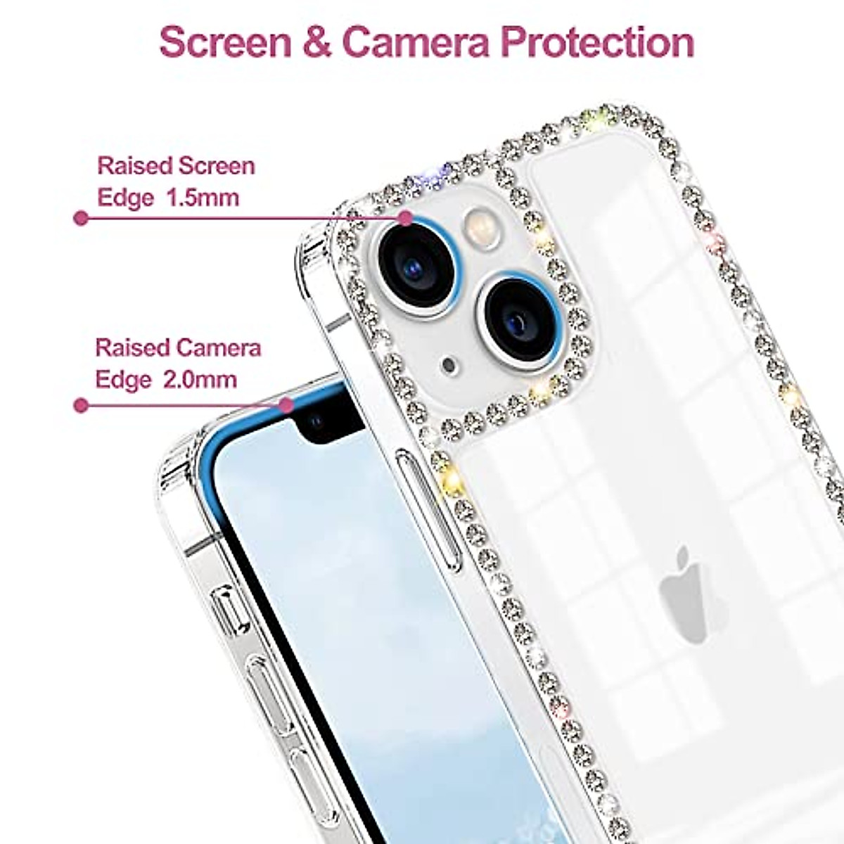 VAOXTY Compatible with iPhone 14 Plus Case Clear Bling Diamond Rhinestone Cute for Girls Women Girly Case Glitter Shiny Sparkle Bumper Design Soft Silicone Luxury Fashion Protective 3D Phone Case