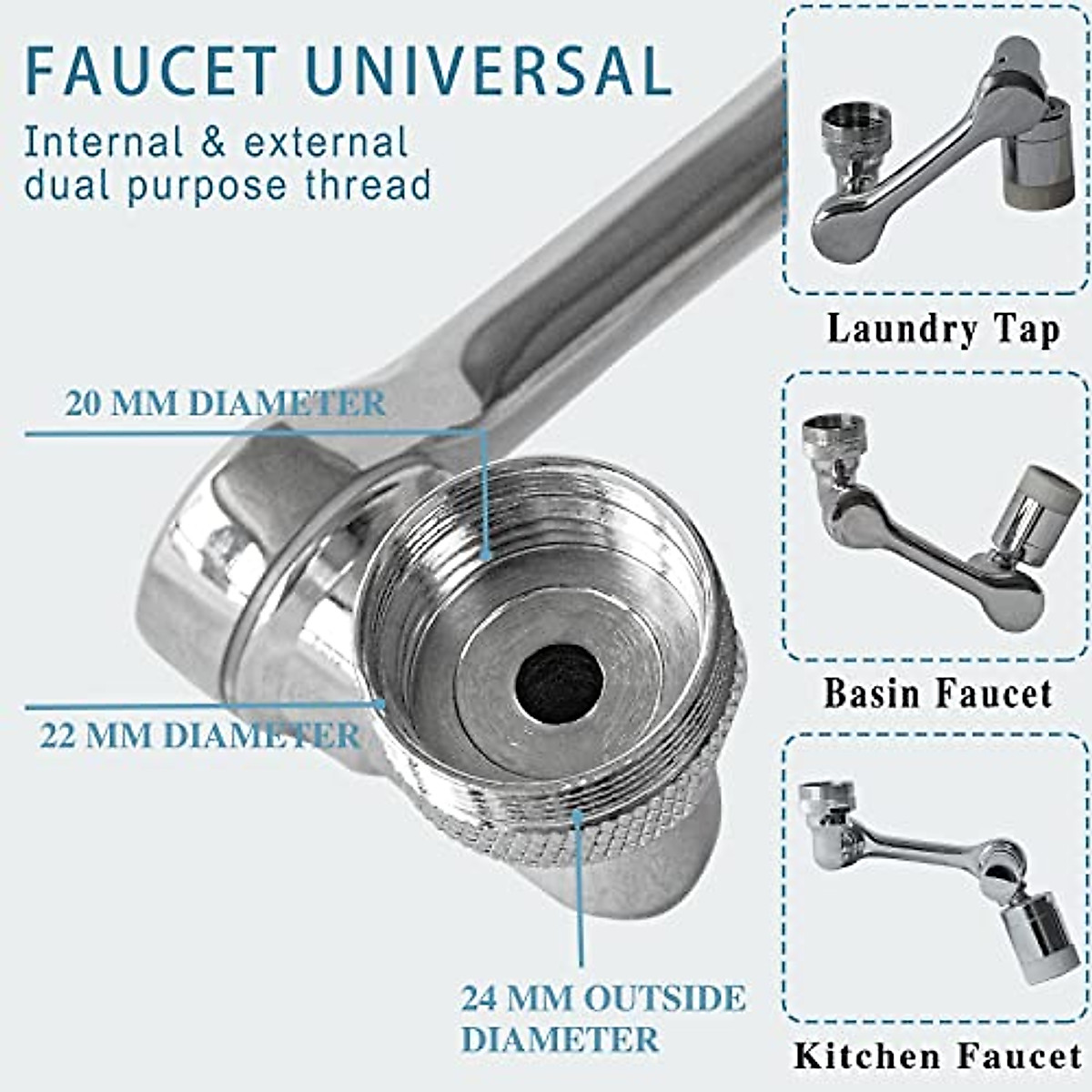 Lifeadhoc Faucet Extender Aerator, 1440° Universal Swivel Robotic Arm Sink Faucet Extension Aerator & Sprayer Attachment for Kitchen, Bathroom, Laundry with 2 Water Outlet Modes