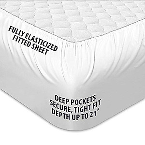 Twin XL Mattress Pad Quilted Fitted Mattress Cover Pillow Top Mattress Topper Breathable Mattress Protector with 8-21 Inch Deep Pocket