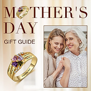 LanM Mothers Day Gifts Mothers Ring 4 Birthstones Mothers Day Ring Custom Mom Rings with 4 Name Personalized Sterling Silver Rings for Women Family Grandmother Rings (Gold, 7)