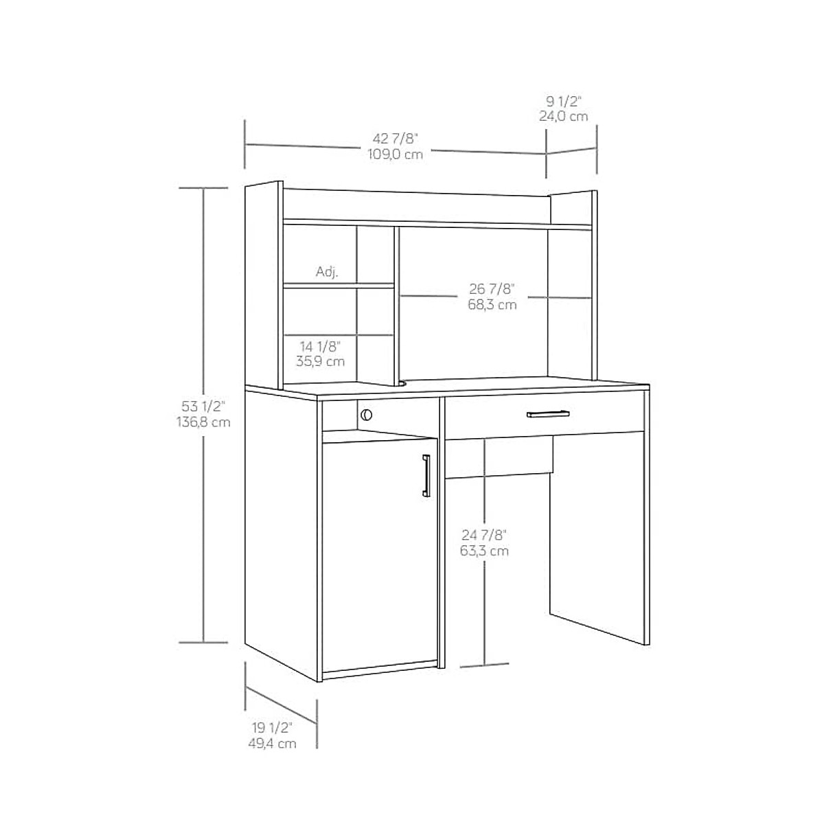 Sauder Beginnings Engineered Wood Desk w/Hutch in Silver Sycamore/Brown Finish
