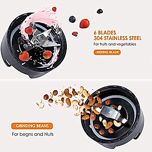 Smoothie Bullet Blender with 6 Sharp Blades, Personal Mini Blender for Shakes and Smoothies with 3 Adjustable Speeds, Blender for Kitchen with blending and grinding, BPA-free 3 Travel Cup & 27oz Mason Cup