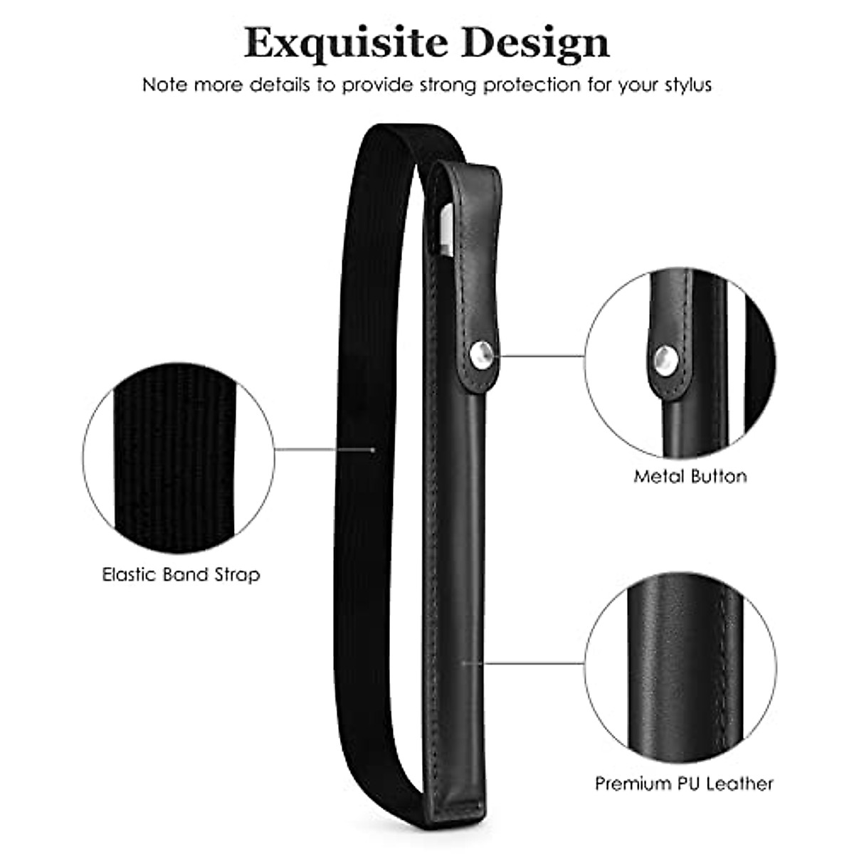 DTTO Pencil Case for Apple Pencil (USB-C) & Apple Pencil 1st/2nd Generation, PU Leather iPad Pencil Sleeve Pouch with Detachable Elastic Band for iPad 9.7"/ 10.2"/ 10.5"/ 10.9"/ 11"/ 12.9", Black