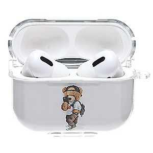 ONLYOU Compatible with Airpods Pro Case Cover with Keychain Stylish Korean Airpods Pro 2 Case Cute PC Bear Street Clear