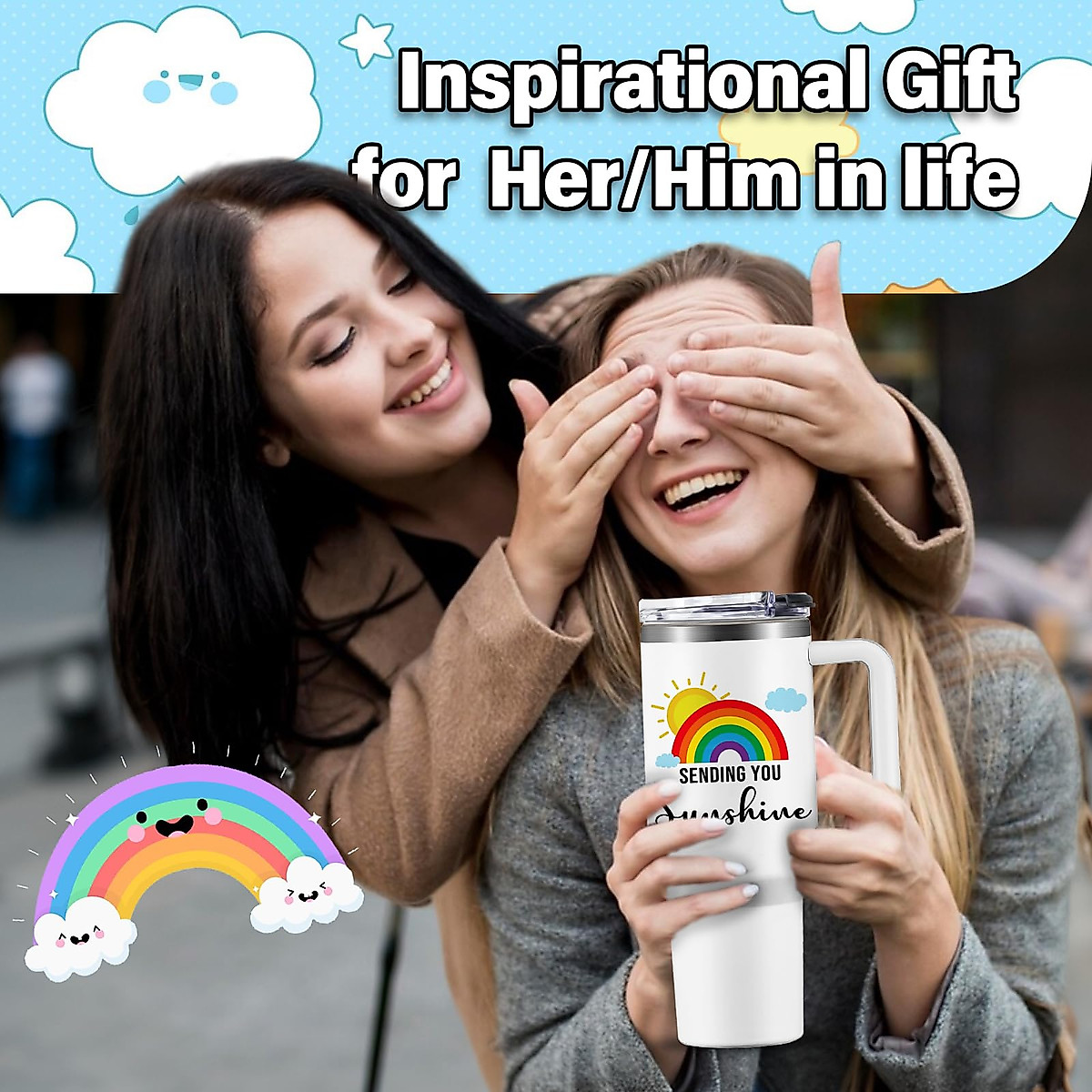 Human Sunshine Gifts for Women Men, 40oz Sending You Sunshine Tumbler, Positivity Birthday Gifts For Women, Inspirational Gifts for Friends Coworker Leader Boss, Human Sunshine Definition Gifts