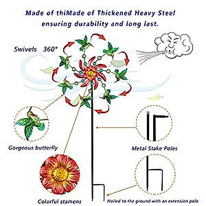 COOZZYHOUR 39" Hummingbird Wind Spinner for Yard and Garden,Outdoor Metal Windmill Single Direction Wind Sculptures Kinetic Windmills Catchers for Garden Decorations，Windmills for The Yard Garden.
