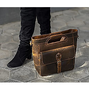 Genuine Leather Shoulder Tote Bag for Women Large Bucket Style Handbag Work Purse Tote Shoulder Bag for Women Satchel Handbag with Top Handles