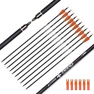 Hunter Ian Archery Carbon Arrow Hunting Arrows 28 Inch with 100 Grian Removable Tips for Compound Bow & Recurve Bow Practice Shooting (Pack of 12)