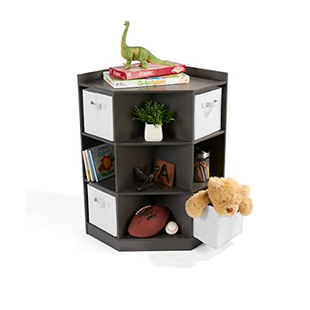 Badger Basket Corner Cubby Toy Storage Unit for Kids with 4 Removable Baskets - Charcoal (98813C)