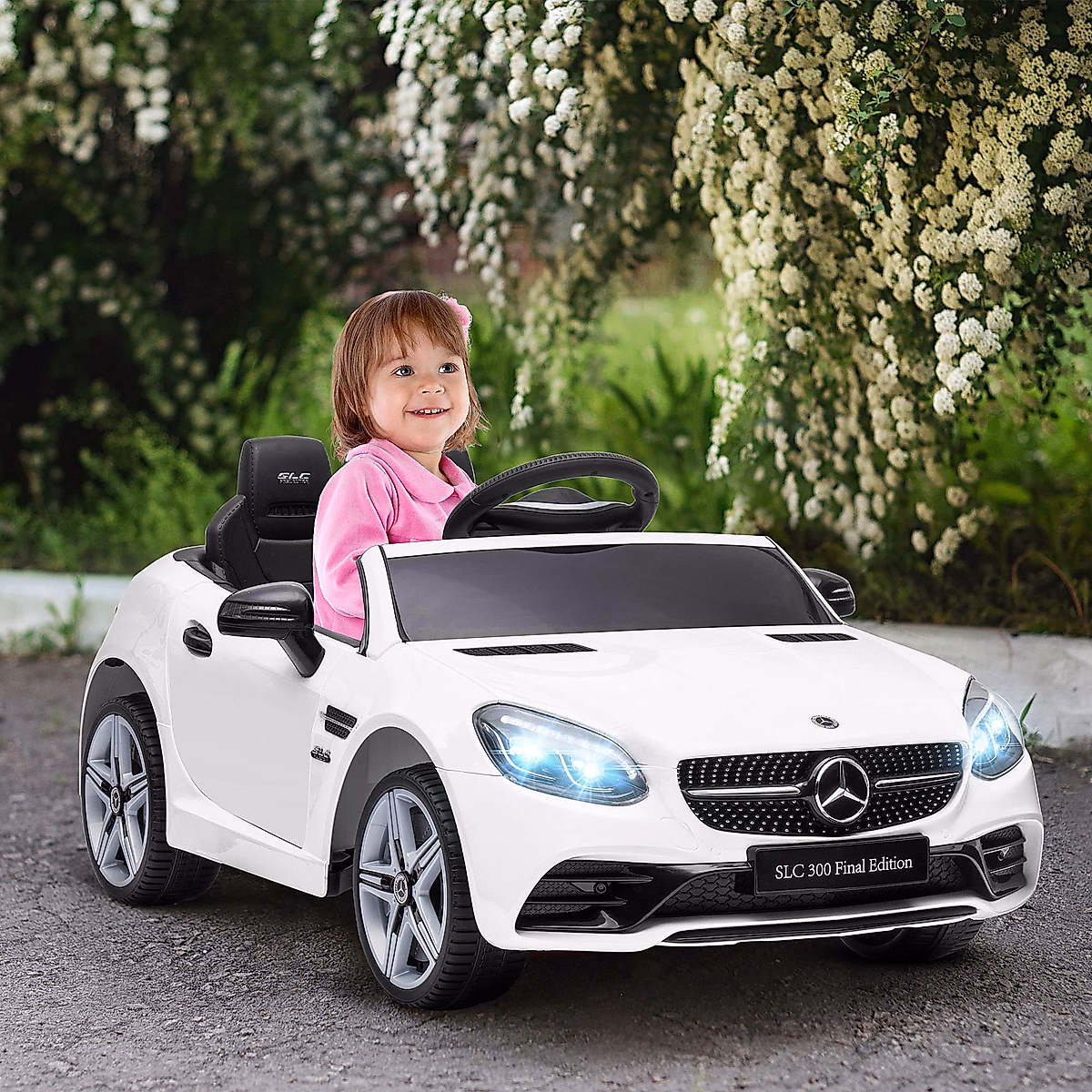 Aosom Mercedes SLC 300 Licensed Kids Electric Car with Remote Control, 12V Battery Powered Kids Ride on Car with Music, Lights, Suspension for 3-6 Years Old, White