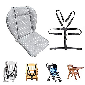 High Chair Pad, Grey Background Little Stars Pattern High Chair Cushion/seat Cushion/breathable Pad with Baby High Chair Seat Belt, Soft and Comfortable, Make The Baby More Comfortable (2 Pieces)