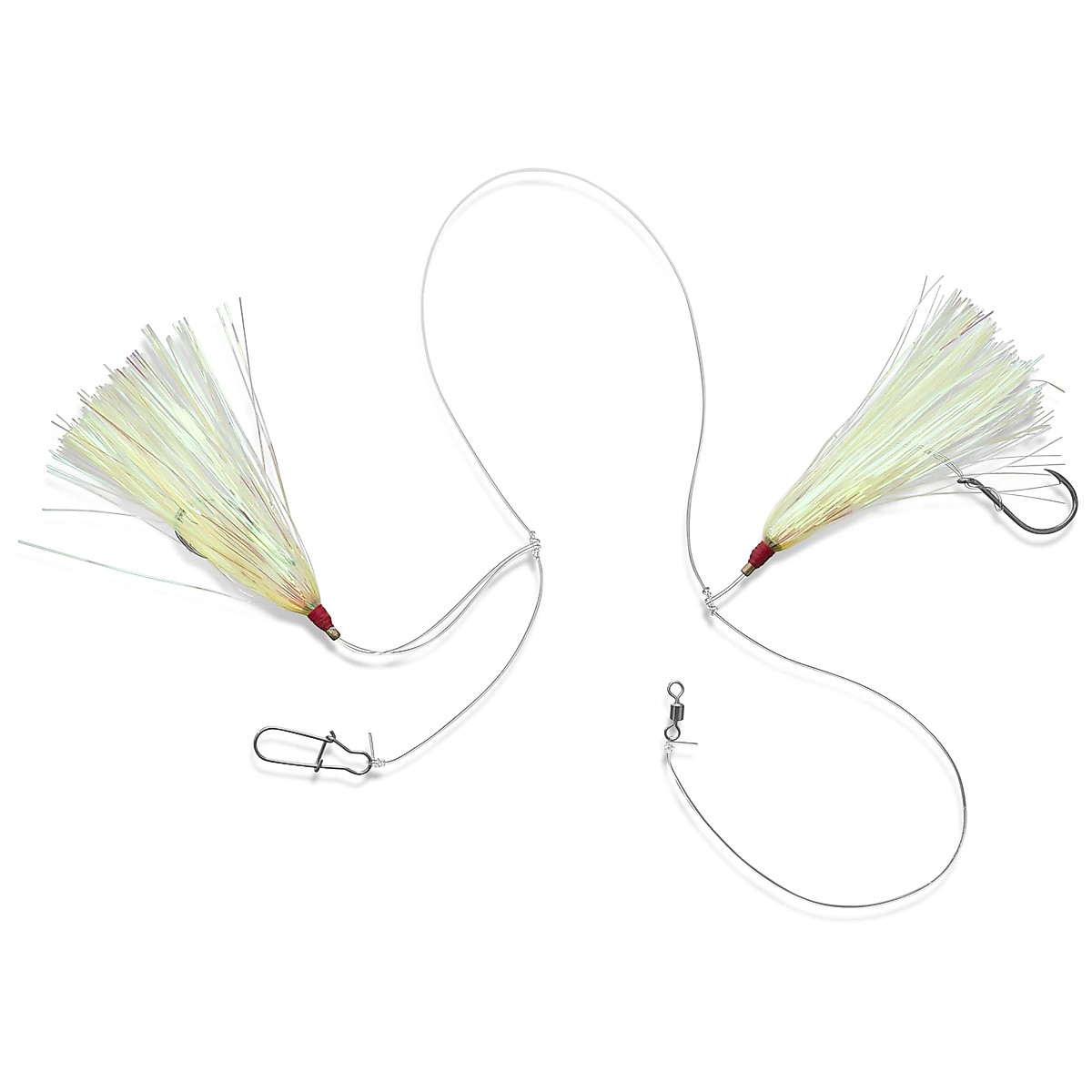 Uncle Mo’s Tackle - 12 Pack Fluke Flounder Killer Hi-Lo Rig – Multicolor Mylar Teaser for Saltwater – BKK Black Size 3/0 Octopus Hook -30lb Heavy Duty Mono 2ft Long-Black Duo-Lock Snaps
