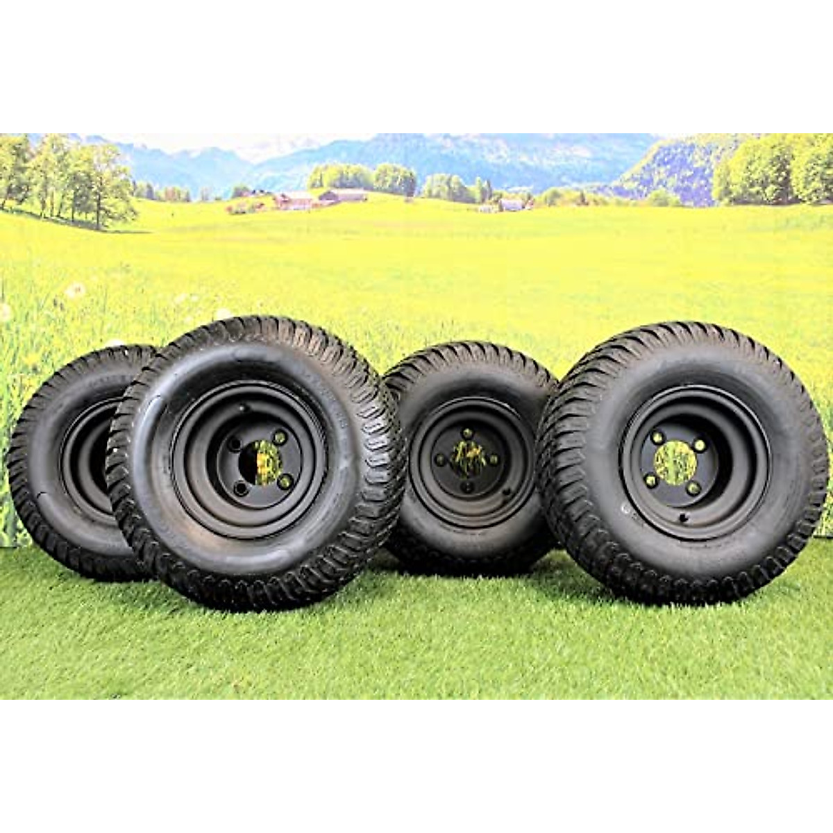 Matte Black Wheels with 18x9.50-8 4 Ply Turf Tires for Golf and Lawn and Garden Equipment (Set of 4)