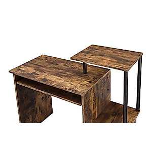 37 Inch Writing Desk with Open Top Shelves and Storage Cabinet, Home Office Computer Desk with Sliding Keyboard Tray, Working Desk for Living Room Bedroom Office, Oak