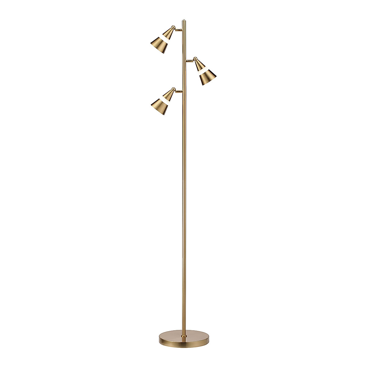 O’Bright Ash - 3-Light LED Tree Floor Lamp, Dimmable 3-Head LED, Multidirectional Standing lamp, Adjustable Multi-Shade, Swivel Cone Floor Lamp for Living Room, Bedroom, Antique Brass