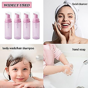 AREMOD 4Pcs 2 oz Lash Shampoo Foaming Bottle Empty Foaming Soap Dispenser Plastic Refillable Travel Pump Bottle for Hand Soap, Shampoo for Toiletries(Pink)