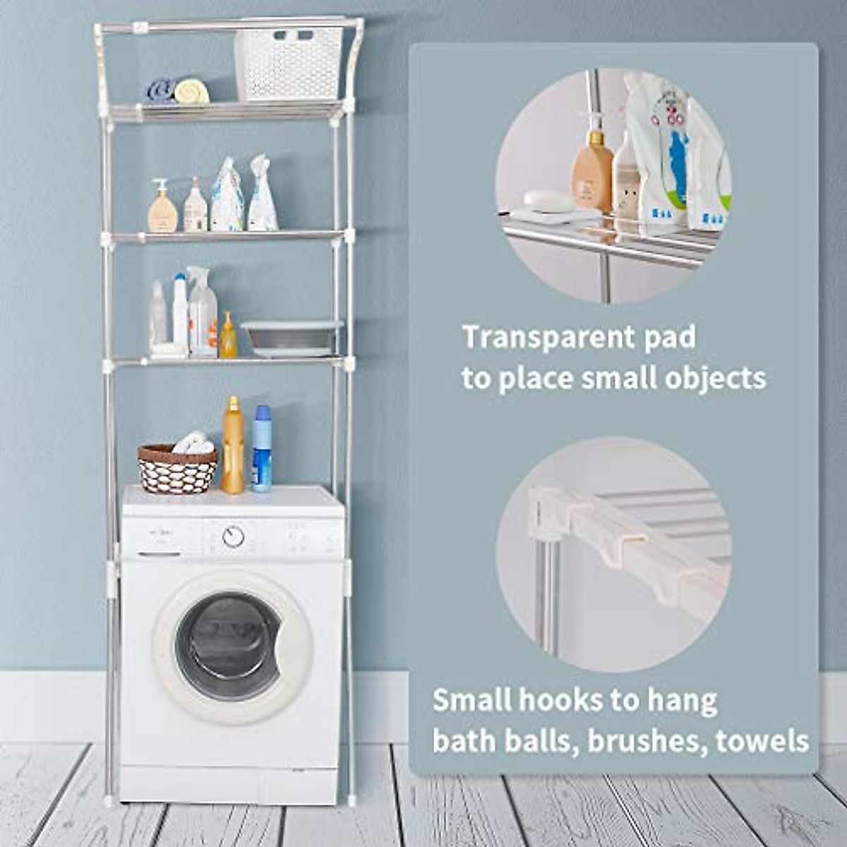 BAOYOUNI Adjustable Laundry Shelf Over Toilet Washing Machine Storage Rack Above Washer Dryer Standing Bathroom Organizer 3-Tier Space Saving Shelving Units, Ivory