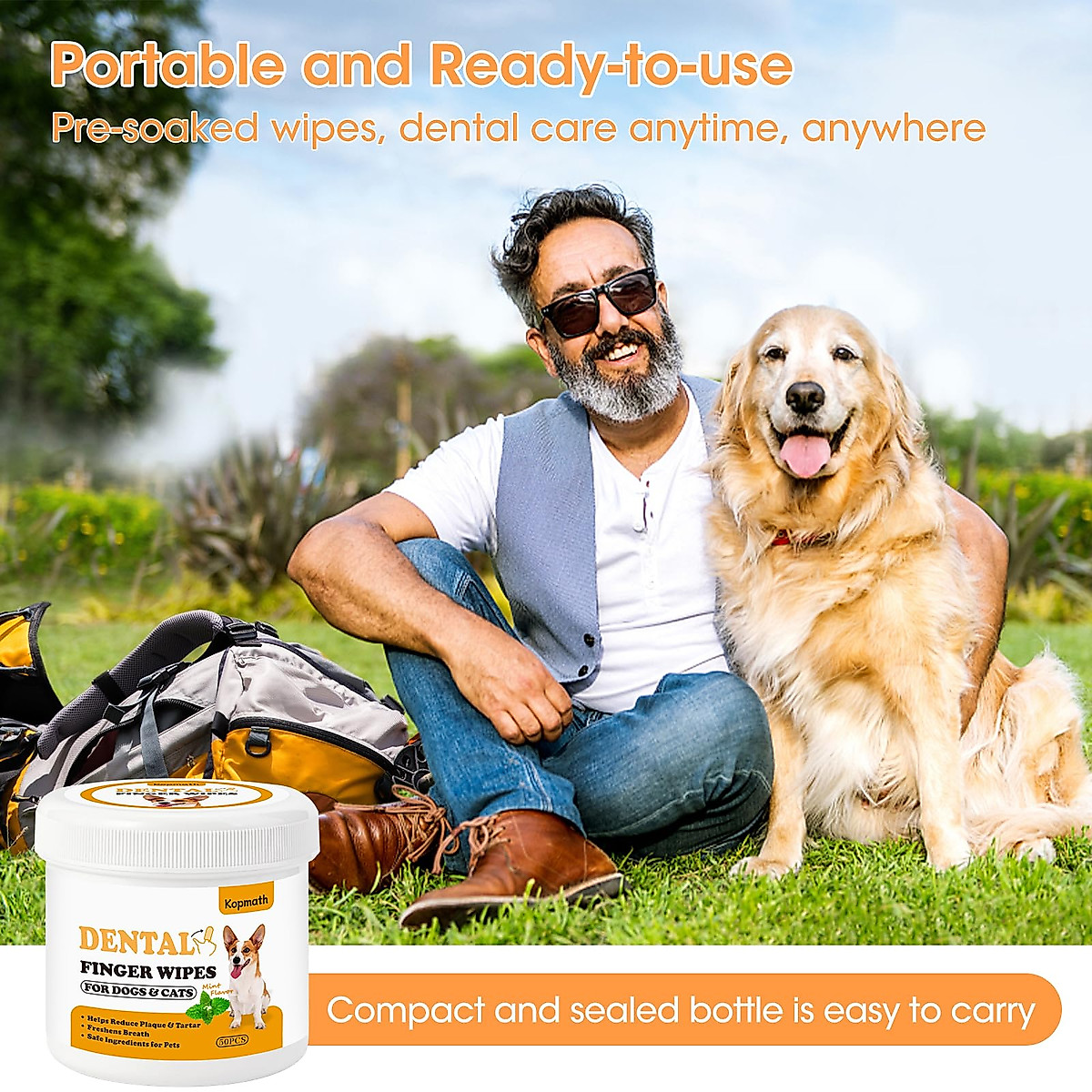 Kopmath Dog Teeth Cleaning Wipes, Wider Dog Dental Wipes for Teeth, Reduce Plaque & Tartar, Freshen Breath,Safe& Natural Pet Dental Finger Wipes for Dogs Cat, Dog Tooth Wipes Finger,50 Ct, Mint Flavor