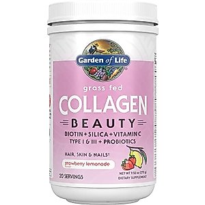 Garden of Life Grass Fed Collagen Beauty - Strawberry Lemonade, 20 Servings - Collagen Powder for Women Men Hair Skin Nails, Collagen Peptides Powder, Collagen Protein Hydrolyzed Collagen Supplements