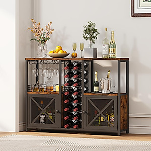 Homeiju Mini Bars for Home, Wooden Coffee Bar Cabinet, Modern Liquor Cabinet for Liquor and Glasses, Farmhouse Buffet Wine Bar Cabinet with Storage Sideboard for Home Kitchen Dining Room