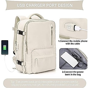 Brabola Travel Backpack, Large Laptop Backpack with USB Charging Port Waterproof College Backpack Hiking Backpack Carry on for Men and Women, Teens, School, Business, Outdoor Sports (Beige)