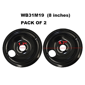 WB31M19 and WB31M20 Range Cooktop Porcelain Drip Pans Replacement Set Compatible with GE Hotpoint Kenmore Range with Locking Slot - Includes 2 6-Inch and 2 8-Inch Pans, 4 Pack, Black