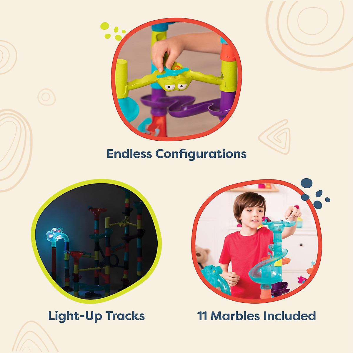 B. toys- Marble Run Toy Set- Developmetal STEM Toy- 62 Piece Educational Building Toy with Lights & Sound- 3 Years +