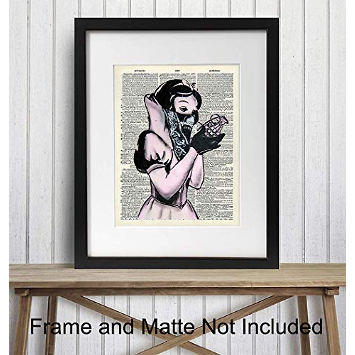 Banksy Snow White Hand Grenade Bandana Poster - Graffiti Wall Art Decor, Room Decoration for Bedroom, Dorm, Living Room - Gift for Teens, Urban Street Art Fans, Men Women - 8x10 UNFRAMED