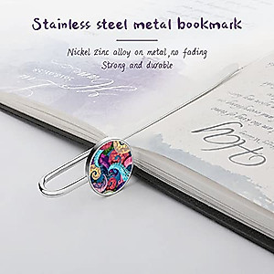 Exquisite Personalized Silver Metal Bookmark with Customized Pattern,Durable Creative Stainless Steel Book Marker as Gift for Kids Teens Adult Colorful Octopus