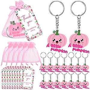 Inbagi 60 Set Thanksgiving Little Pumpkin Baby Shower Party Favors Include Cute Pumpkin Key Chain Thank You Kraft Tags Orange Organza Bags for Thanksgiving Day Fall Autumn Baby Shower Supplies(Pink)