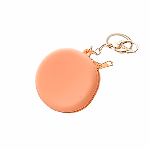 Coin Purse Keychain, Silicone Wallet Keyring Kawaii Headset Bag Round Change Pouch Bag Lovely Bag Pendant Kid Gift(O,Orange)